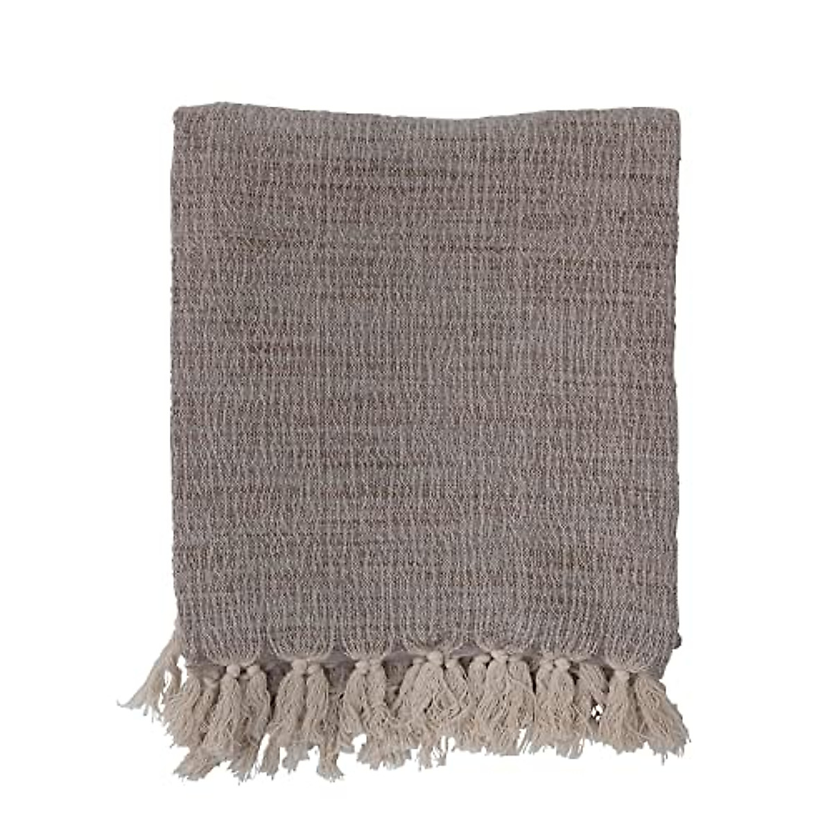 Creative Co-Op Woven Wool Blend Fringe Blanket Throw, Single, Tan