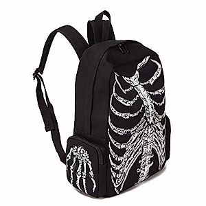 TENDYCOCO Ribcage Skeleton Print Backpacks Halloween Party Favor Bag Canvas Students Shoulder Bag