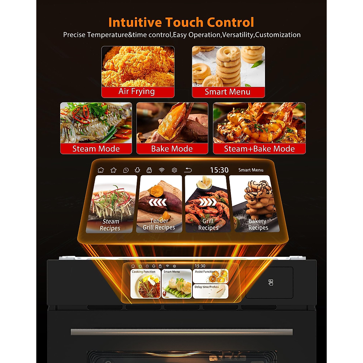 Wall Ovens 24 Inch Electric, Built-In Wall Oven 2.5 Cu.Ft Single Wall Oven with Air Fry, Steam & Grill, 8 Cooking Modes, 108 Recipes, 3D Heating Convection Wall Oven, TFT Display, 3000W