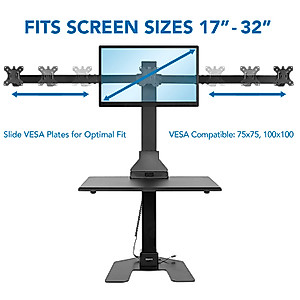 Mount-It! Triple Monitor Electric Standing Desk Converter - 3 Screens Stand Up Desk Riser - Height Adjustable Desktop & 3 Mounts for Screens up to 32", Sit-Stand Convertor for Home, Office, School