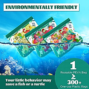 Rumia 12 Pack Reusable Food Storage Bags Dinosaur Silicone Sandwich Bags Snack Bags Leakproof Freezer Bags with Zipper Travel/Home Organization Waterproof Reusable Food Storage Bag