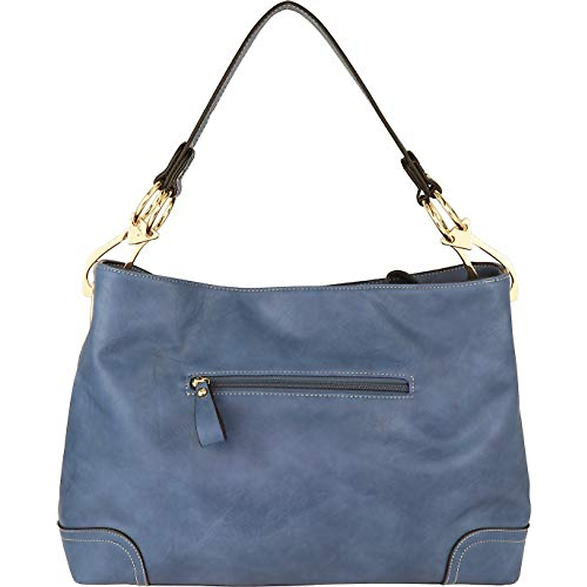 B BRENTANO Vegan Leather Large Hobo Shoulder Bag with Snap Hook Hardware (Denim.)