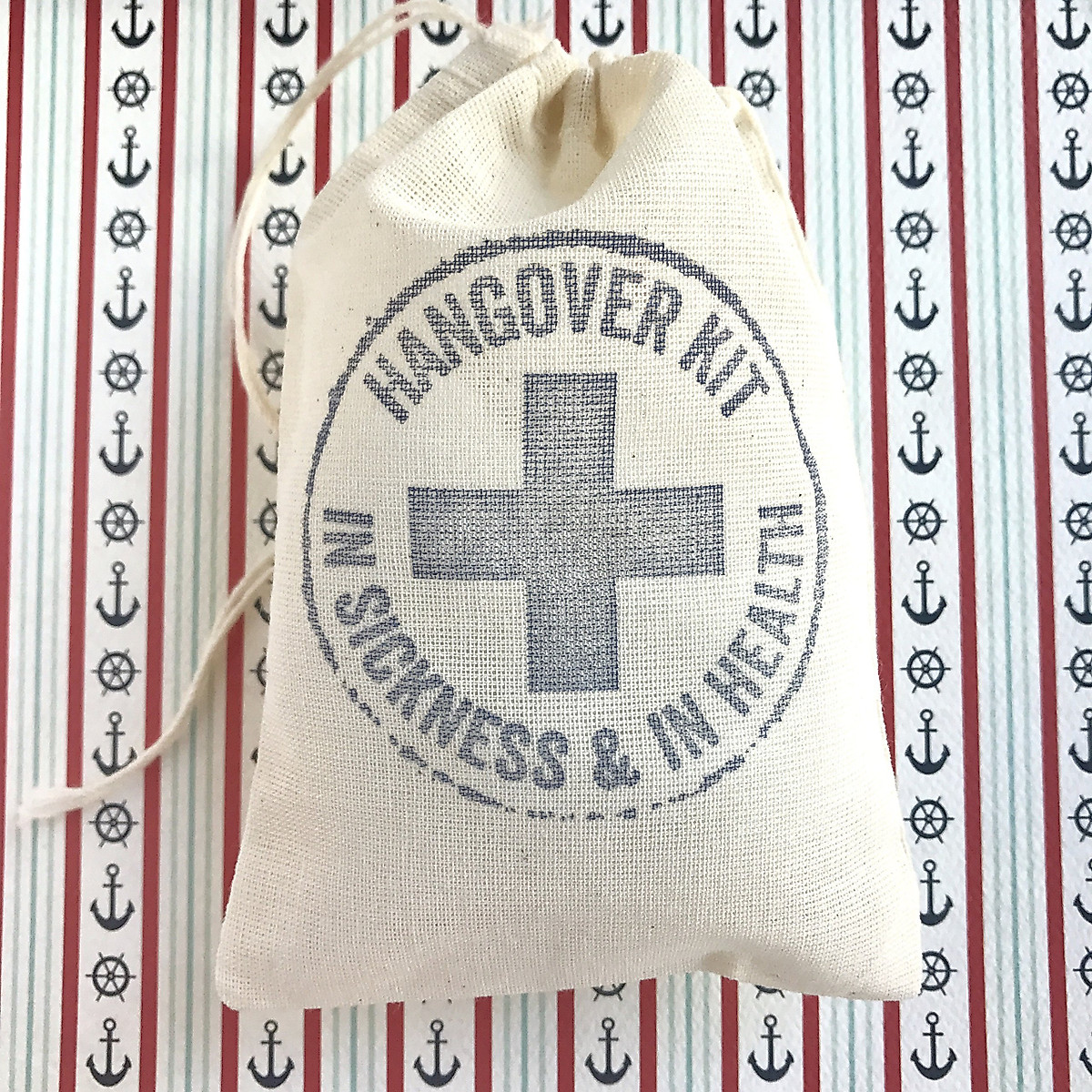 10 Navy Hangover Kit Bags | Bachelorette Favor Bags Wedding Welcome Survival Recovery Party Bag Muslin Gift Groomsmen Bachelor Bridesmaid Bridal