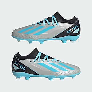 adidas X Crazyfast Messi.3 Firm Ground Sneaker, Silver Metallic/Bliss Blue/Core Black, 5.5 US Unisex Big Kid