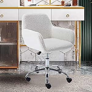Goujxcy Faux Fur Vanity Chair, Elegant White Fluffy Vanity Chair for Girls Women, Modern Furry Upholstered Home Office Desk Chair Armchair for Living Room, Office, Bedroom, Dressing Room