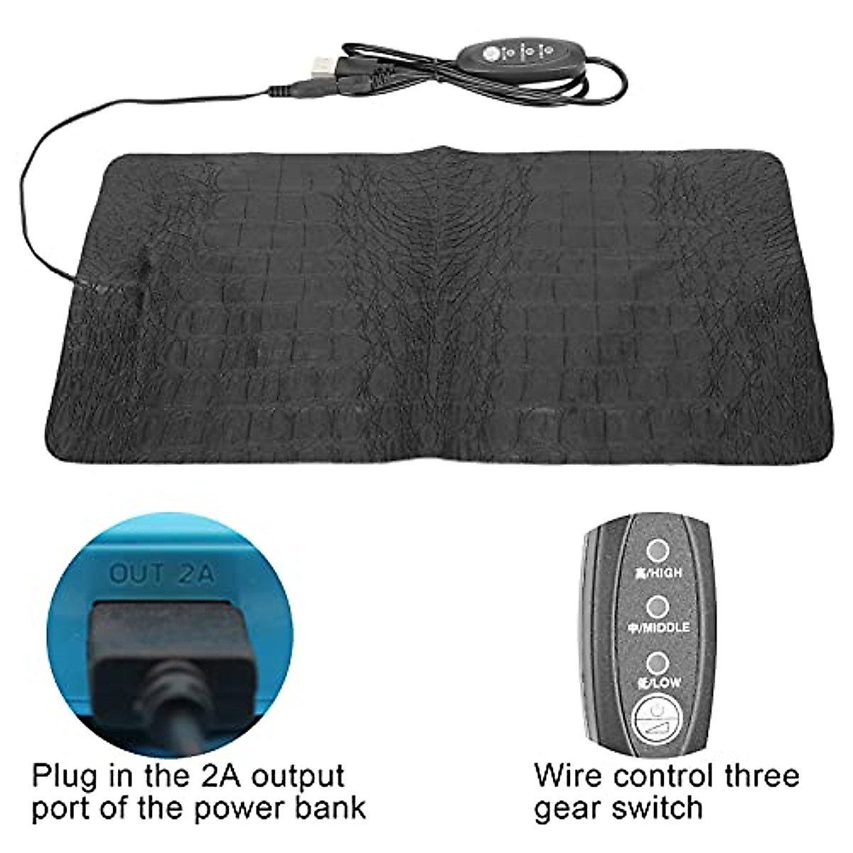 Pssopp USB Reptile Anti‑Scratch Heating Pad Reptile Heat Pad Temperature Adjustable Under Tank Warmer Heating Mat for Small Animals(L)