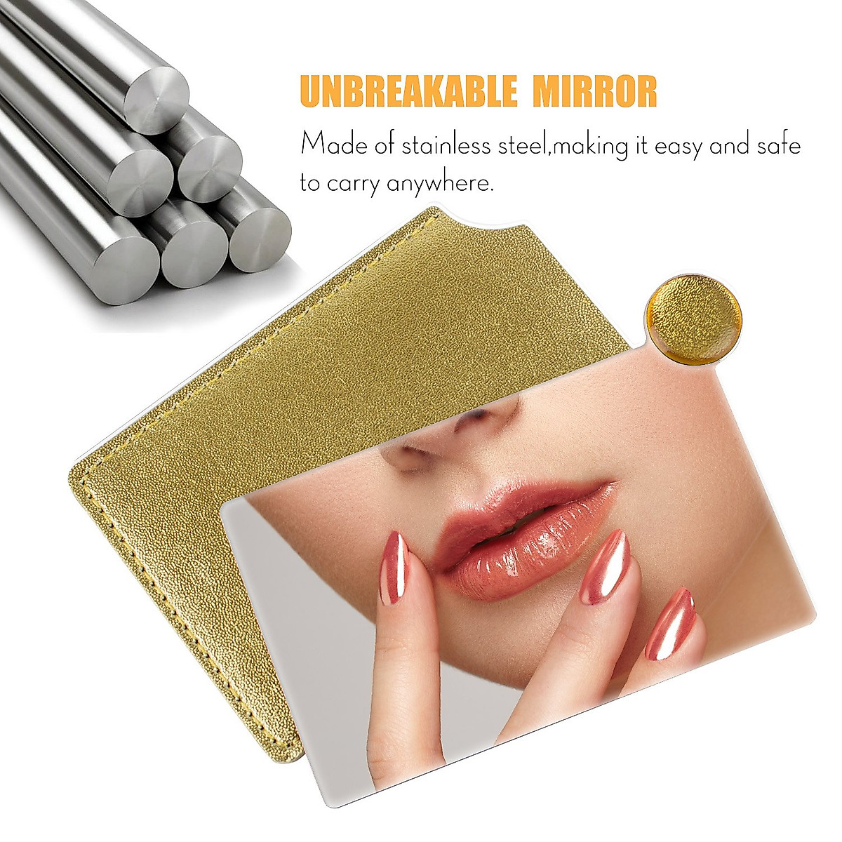IBEET Unbreakable Stainless Steel Makeup Mirrors,Vanity Mirror Small for Purse Handbag Travel, Rectangular Handheld Compact Pocket Mirror Tiny Wallet Mirror Plate for Makeup