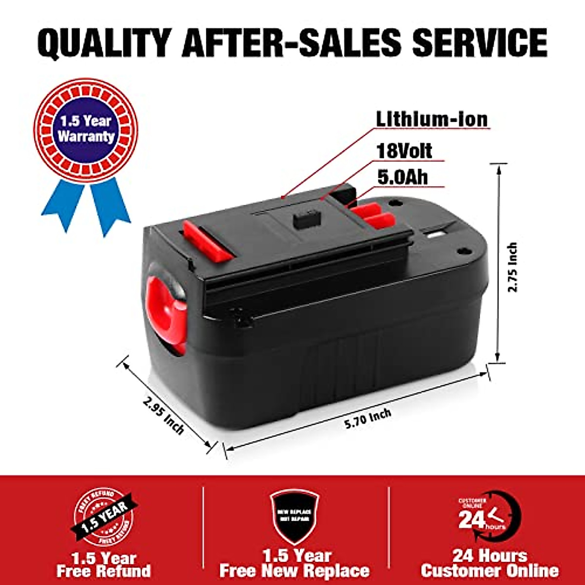 【Lithium-ion】 DSANKE HPB18 18V 5.0Ah Lithium-ion Battery Replacement for Black and Decker 18Volt Battery for 244760-00 HPB18 Battery A1718 A18 A18E HPB18-OPE Firestorm FS180BX FS18BX FS18FL FSB18