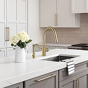 Brushed Gold Kitchen Faucet with Pull-Down Sprayer, Lava Odoro Brass Gold Single Hole Kitchen Sink Faucet Single Handle Faucet for Kitchen Sink with Supply Line Spot-Free, KF1120-SG