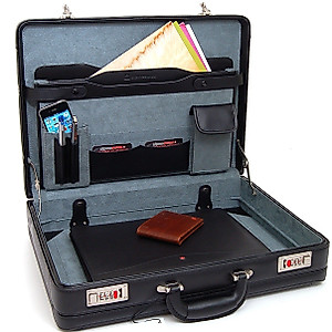 Alpine Swiss Mens Expandable Leather Attache Briefcase Dual Combination Locks