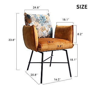 Modern Fabric Living Room Chair-Waiting Room Chairs Accent Chair with Metal Legs, Leisure Chair with Thick Seat Cushion, Ergonomic Accent Chair for Living Room, Bedroom - Floral Print (Yellow)