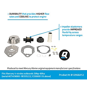 Quicksilver 812966A12 Water Pump Repair Kit for Mercury and Mariner 4-Stroke 30-60 HP Outboards