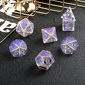 DNDND Giant DND Dice Set,7 PCS Translucent Polyhedral D&D Dice Set with Gift Metal Box for Dungeons and Dragons DND Rolling and Table Games (Translucent with Purple Number)