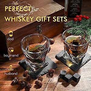 Whiskey Stones Gift Set for Men, Jewelvwatchro Whiskey Glasses Set in Wooden Box, 8 Basalt Chilling Rocks & 2 Scotch Glasses for Dad, Husband
