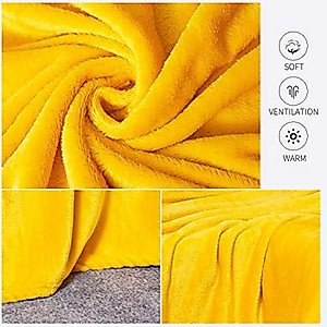 Rendiele Fleece Throw Blankets Fluffy Warm Solid Color Blankets for Bed (Yellow, 50X60 Throw)