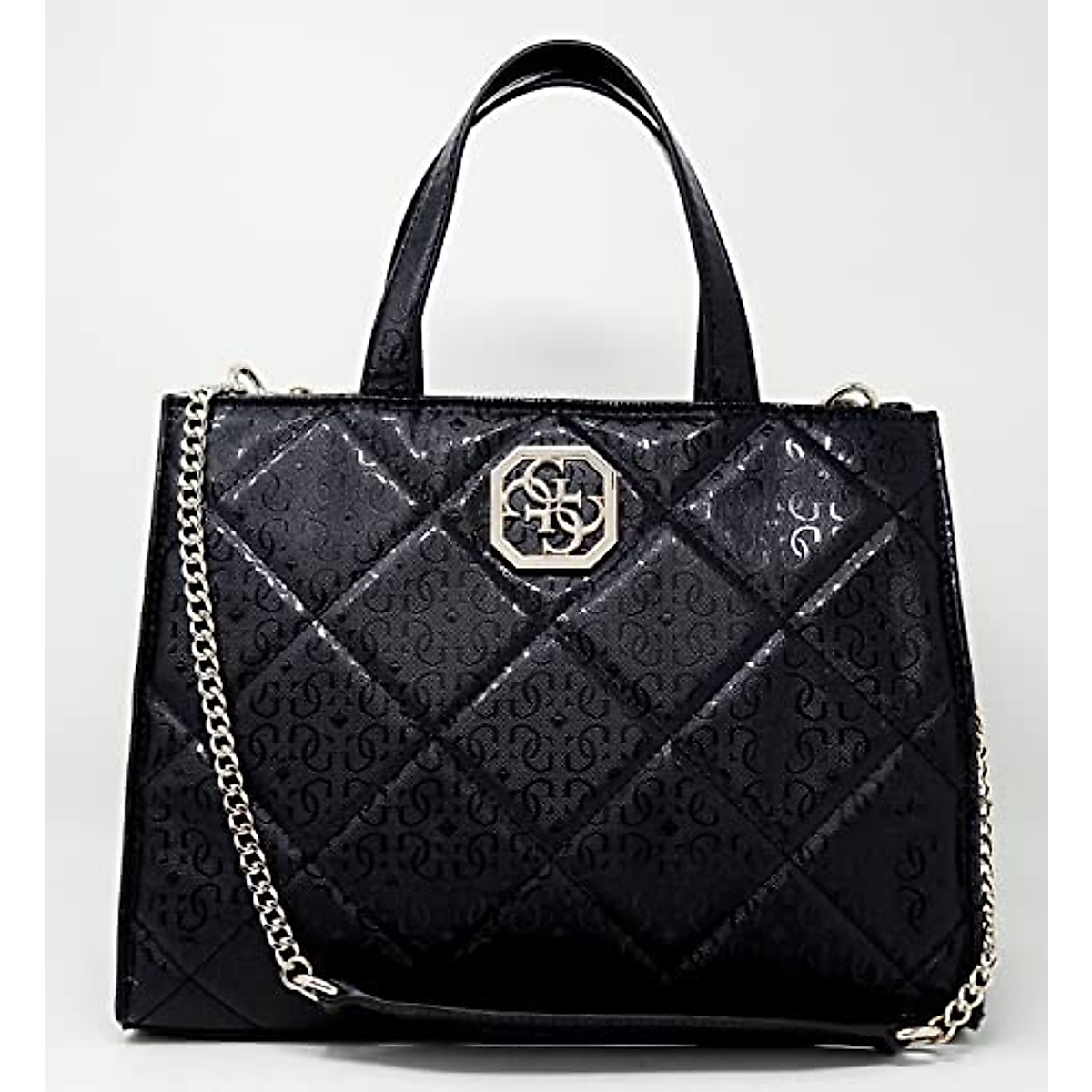 GUESS Women's Logo Patent Quilted Large Tote Bag Handbag & Wallet Set - Black