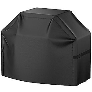 BBQ Grill Cover, Waterproof, Weather Resistant, Rip-Proof, Anti-UV, Fade Resistant, with Adjustable Velcro Strap, Gas Grill Cover for Weber,Char Broil,Nexgrill Grills, etc. 58 inch, Black