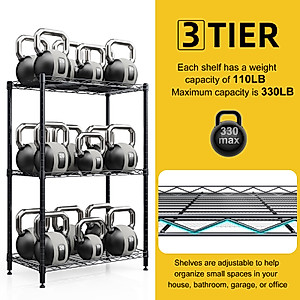 SsngygHme 3 Tier Shelves Storage, Wire Shelf Unit, Standing Adjustable Metal Shelves Organizer, Storage Racks for Restaurant Garage Pantry Kitchen Garage（Large，23.6" L x13.7 W x 35.5" H）…