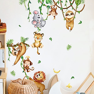 Runtoo Jungle Animal Wall Decals Monkey Koala Lion Wall Art Stickers for Nursery Kids Bedroom Home Decor