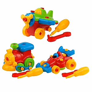 Take Apart Toys Set - Airplane, Train, Racing Car - STEM Learning Construction Tools for Kids 3-6+