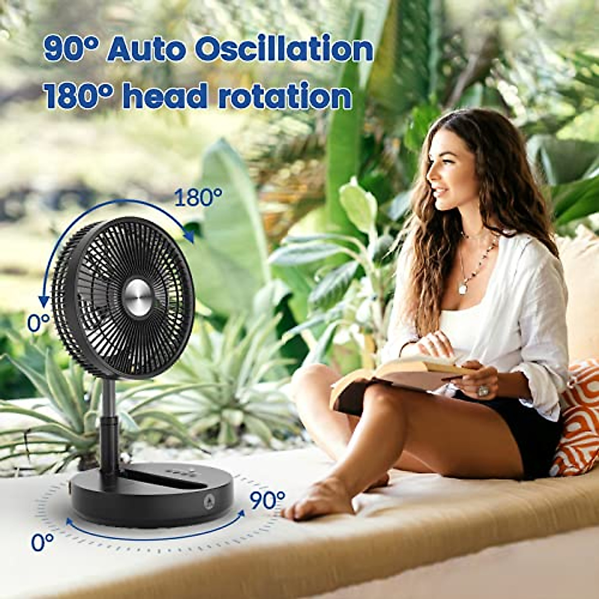 Primevolve 10" Portable Oscillating Fan, Up to 32 Hours Battery Operated Fan with Remote, Foldaway Fan with Adjustable Height, 4 Speeds & Timer, Rechargeable Fan for Bedroom Camping Travel