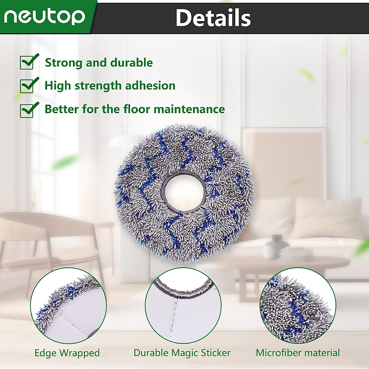 neutop Replacement Mopping Pads Microfiber Mop Cloths Compatible with Ecovacs Deebot X1 Turbo/Omni, T10 Turbo/Omni, T20, X2, Robot Vacuums Parts Accessories, 4-Pack.