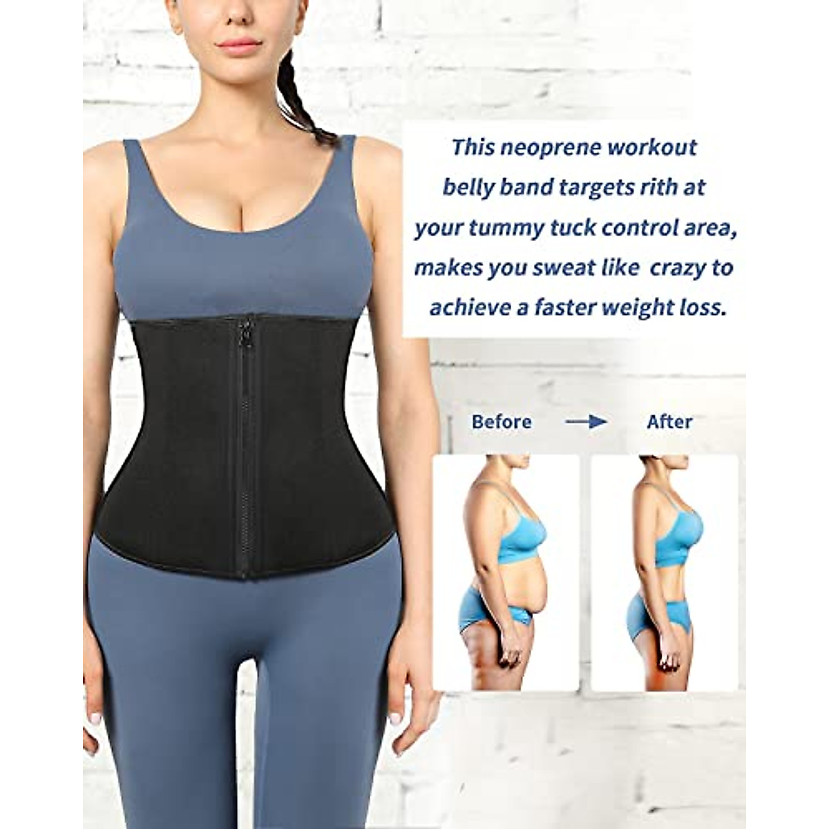 Reamphy Waist Trainer Corset Women Workout Trimmer Sweat Sports Girdle Belt Body Shaper (Black,L)