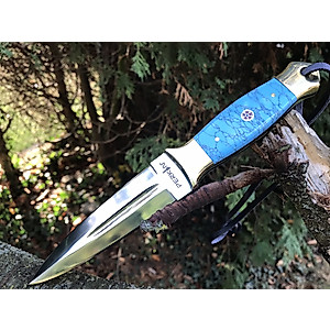 Perkin | 8.5 Inch Fixed Blade Hunting Knife | Throwing Knife, Turquoise Handle | Leather Sheath
