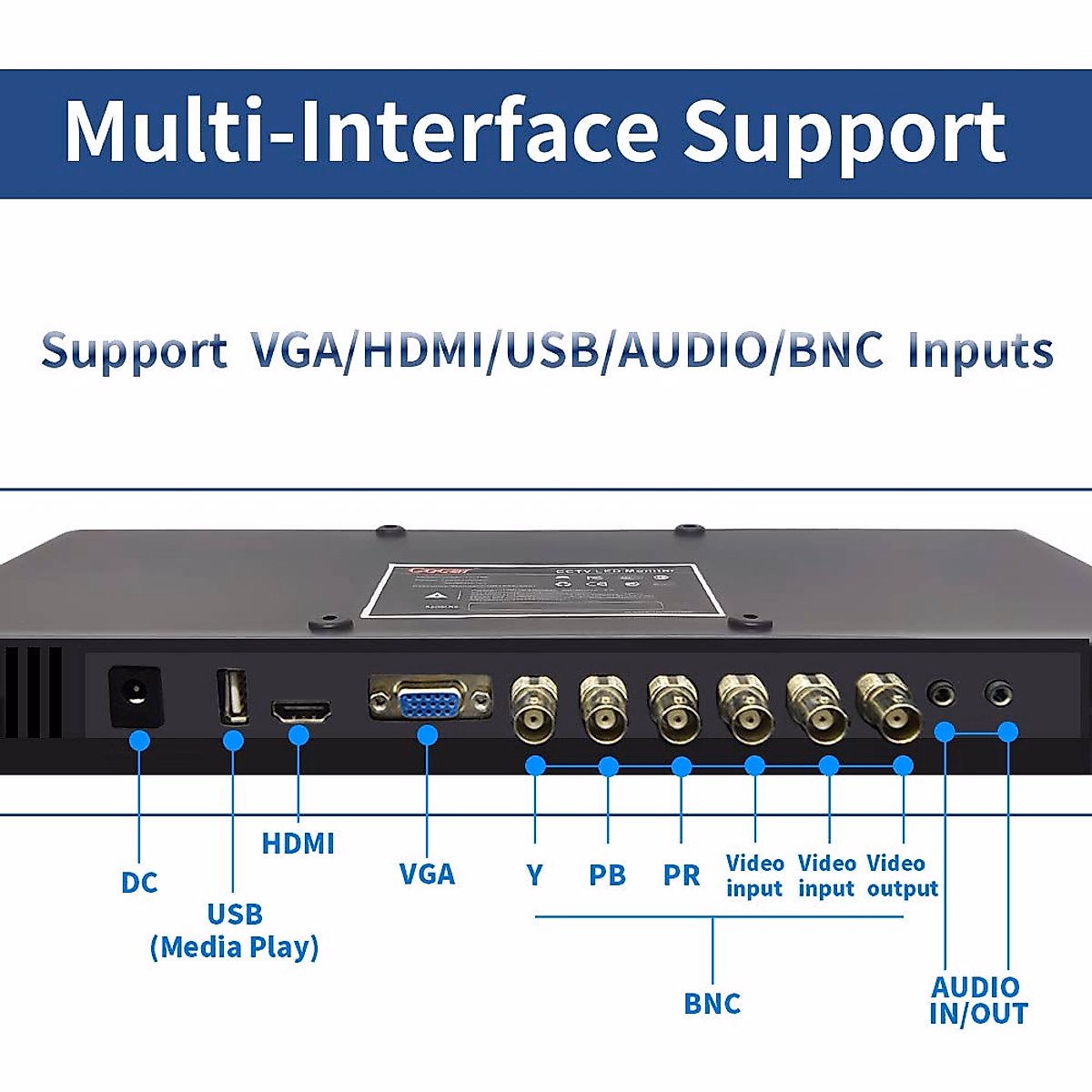 Cocar 21.5" CCTV Monitor, 16:9 BNC Monitor 1920x1080 Composite Component YPbPr/BNC/VGA/HDMI/Audio in Out, VESA Wall Mounting TFT LCD Display for Home Security Systems Surveillance Camera STB DVR NVR