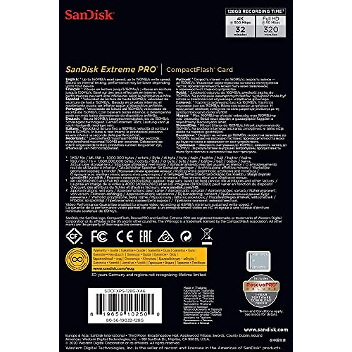 SanDisk 64GB Extreme PRO Compact Flash Memory Card UDMA 7 Speed Up To 160MB/s - SDCFXPS-064G-X46