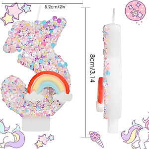 Number 5 Candle, Birthday Candles for Cake, 5th Rainbow Birthday Decorations Girl, Cake Toppers Rainbow Birthday Candle Pony Birthday Party Favors Anniversary Celebration Supplies