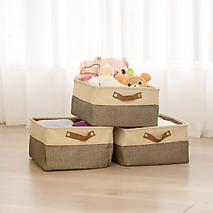 Large Storage Baskets for Organizing Shelves, Fabric Foldable Storage Bins Cubes with Handles Decorative Baskets Nursery Toy Closet Clothes Towel (Grey&Brown 15.7"x11.8"x7.8" - 3 Pack)