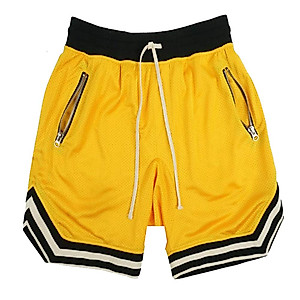 Rela Bota Men's Workout Training Shorts Active Running Athletic Sweatpants Joggers with Zipper Pocket Yellow 3XL