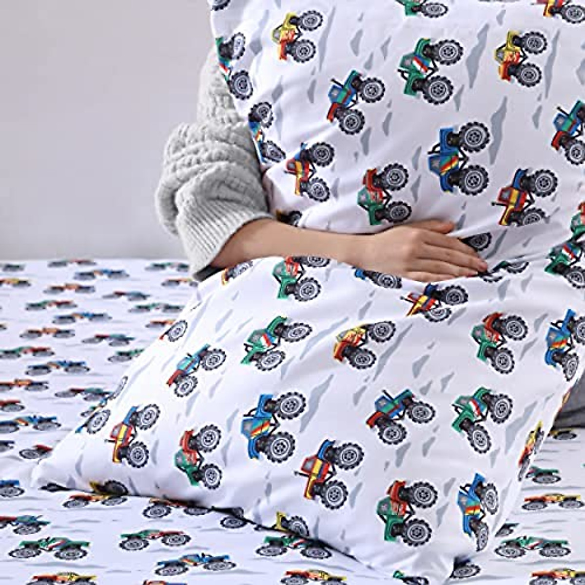 Poppy & Fritz Kids, Twin Sheet Set, Stain Resistant Kids Bedding, Soft & Cozy Toddler Bedding Set (Trucks Grey, Twin)