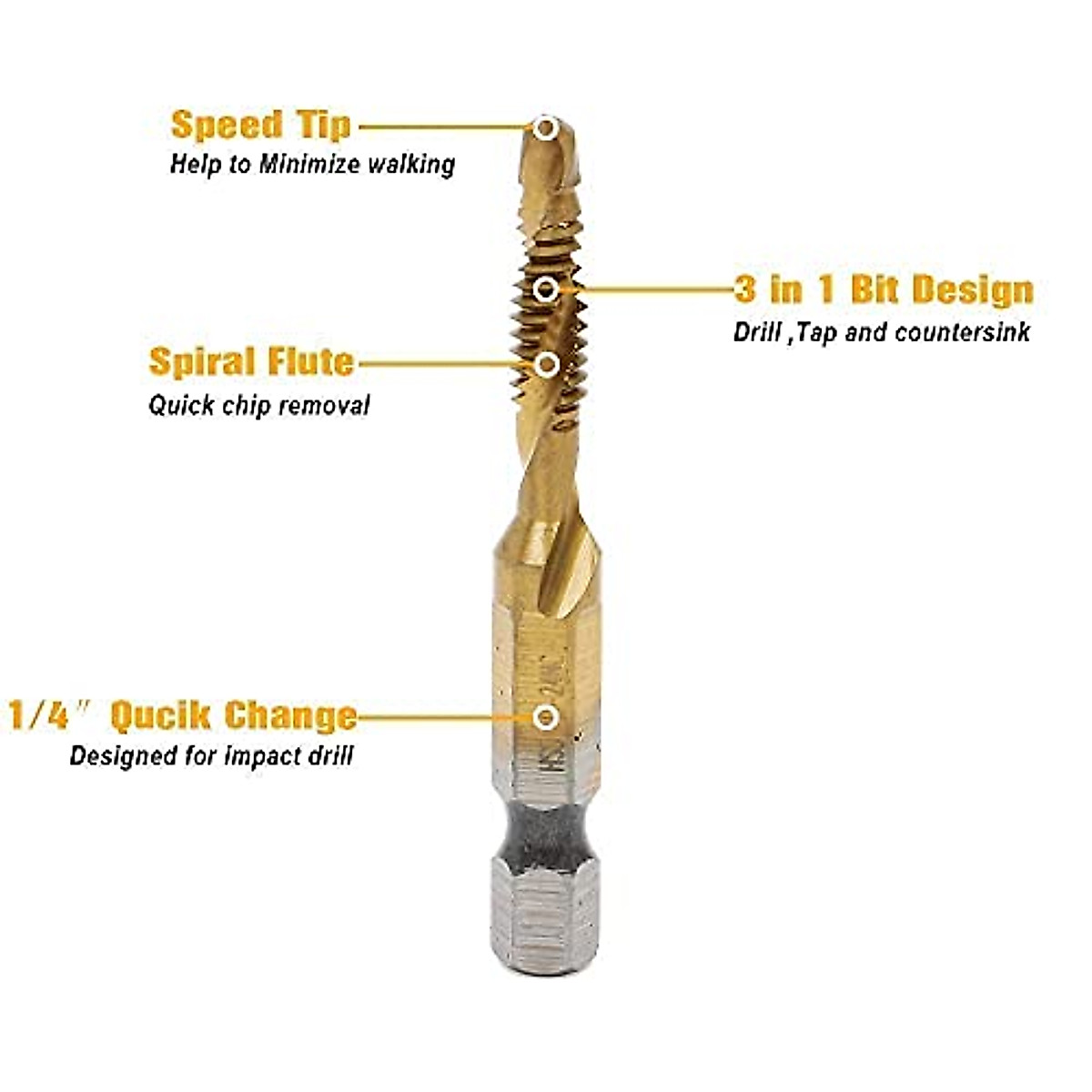 AUTOTOOLHOME 6 Pack Titanium Combination Drill Tap Bit Set Screw Tapping SAE 6-32NC 8-32NC 10-24NC 10-32NC 12-24NC 1/4-20NC