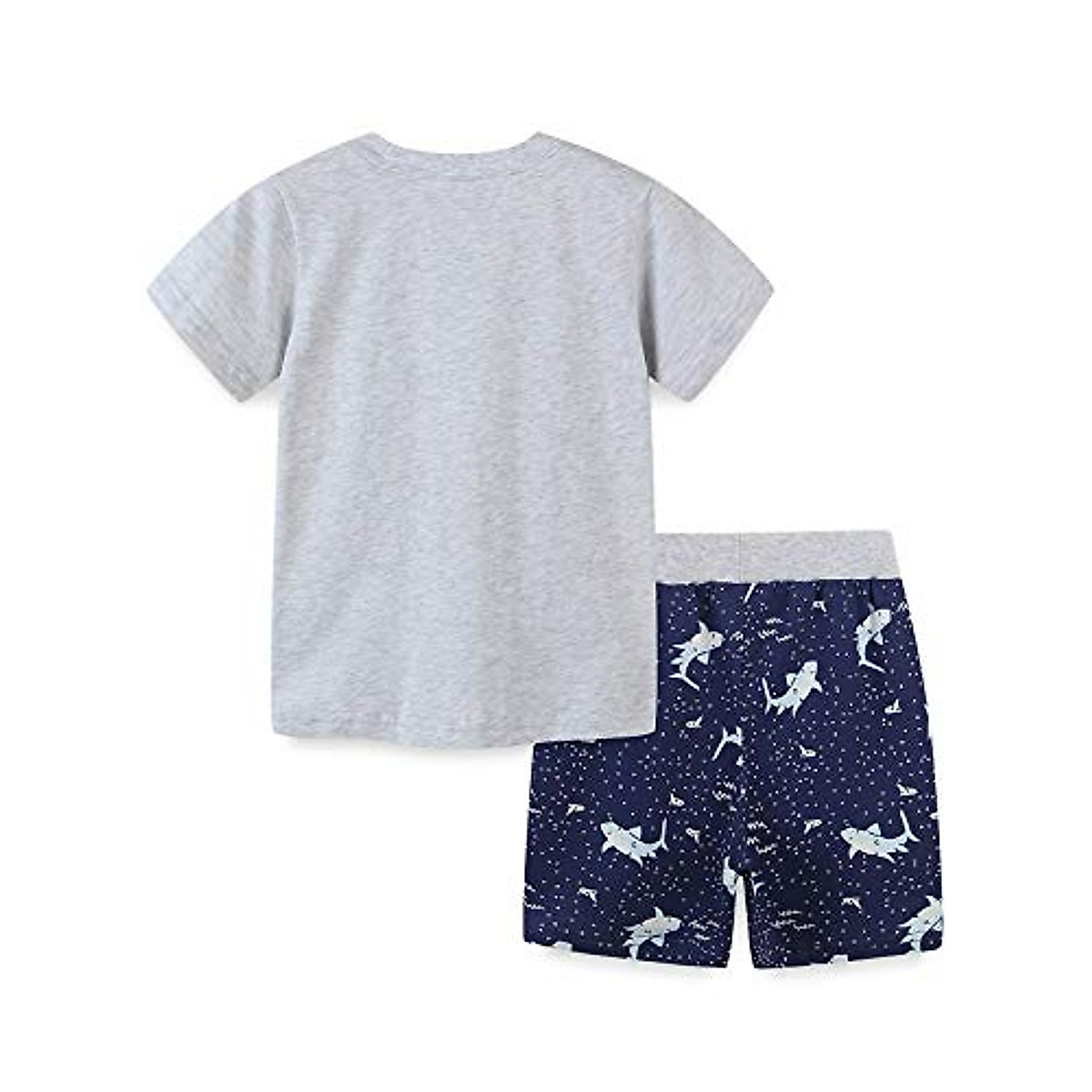 Toddler Boys Short Sets Summer Outfits Cotton Casual Crewneck Grey Fish Short Tee Shirt Knite Shorts Beach Clothes Sets 2T