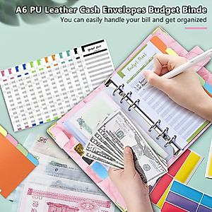 Soomeet Budget Binder, 54Pcs Budget Binder with Zipper Envelopes, Cash Envelopes for Budgeting, Money Organizer for Cash, A6 Budget Planner with Cash Envelopes, Pink