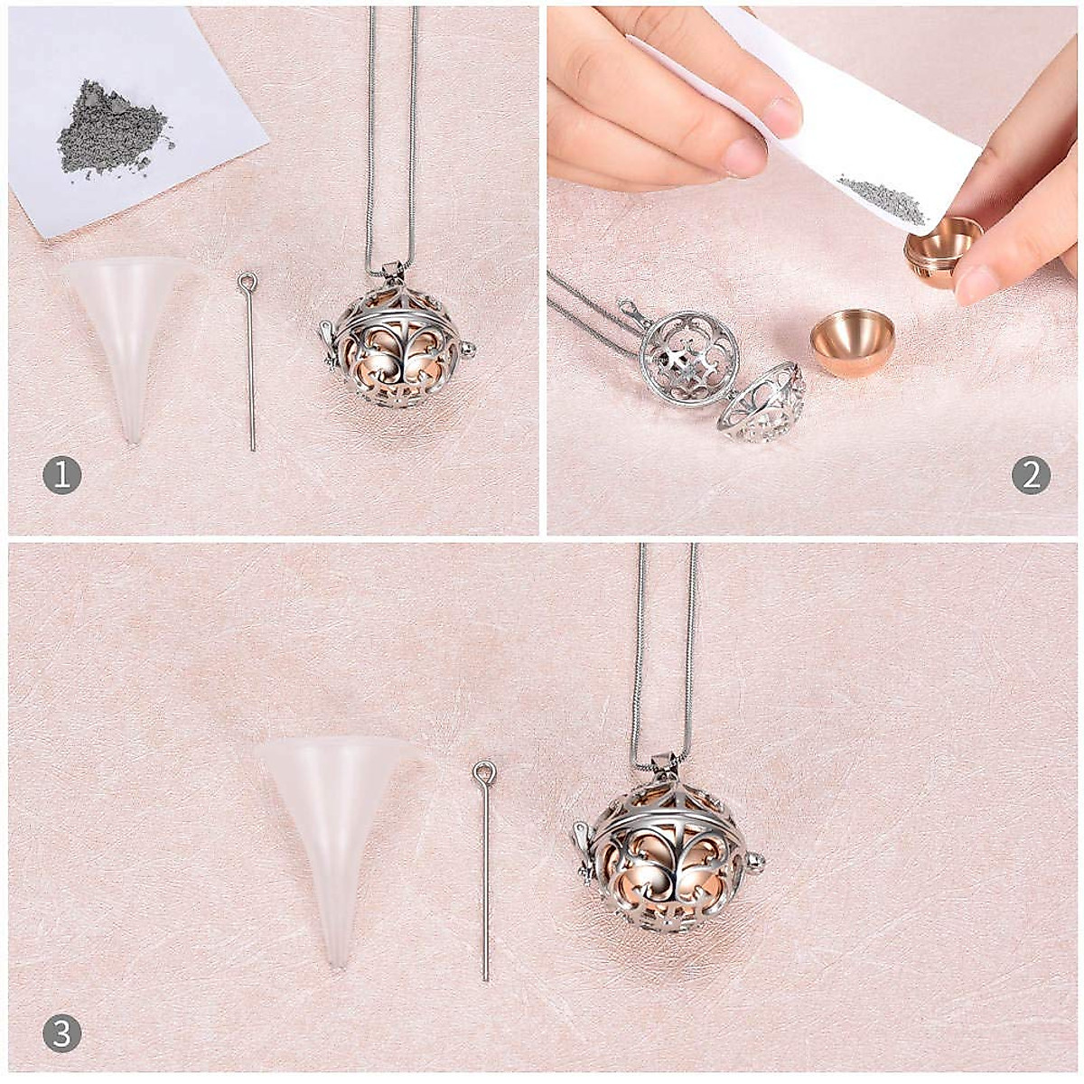 Minicremation Cremation Jewelry Urn Pendant Necklace for Ashes with Hollow Ball Keepsake Memorial Jewelry for Ashes (Rose Gold)
