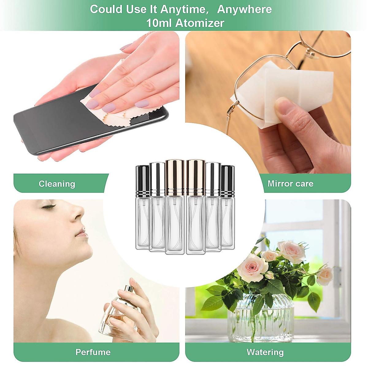 6pcs Refillable Perfume Bottle, 8 ML BPA Free Spray Atomizer Perfume Bottle, Leak Proof Glass Perfume Atomizer with Metallic Aluminum caps