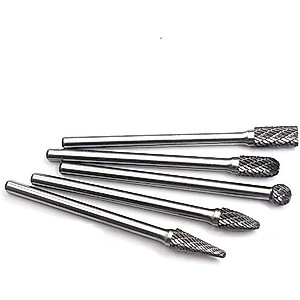 Carbide Burrs Set 5pcs JESTUOUS 1/4 Inch Shank Diameter Extended Long Double Cut edge Solid Tungsten Carbide Burr Rotery File for Die Grinder Bits Drilling