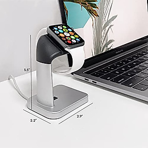 Macally Apple Watch Stand for Series Ultra, 9, 8, 7, 6, 5, 4, 3, 2, 1, SE (44mm, 42mm, 40mm, 38mm) - Sleek Nightstand for Apple Watch Charger Stand Dock Holder - Sleek iWatch Charging Station - Silver