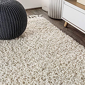 JONATHAN Y MCR100D-8 Mercer Shag Plush Tassel Indoor Area-Rug Bohemian Modern Contemporary Solid Easy-Cleaning Bedroom Kitchen Living Room, 8 X 10, Cream with Tassel