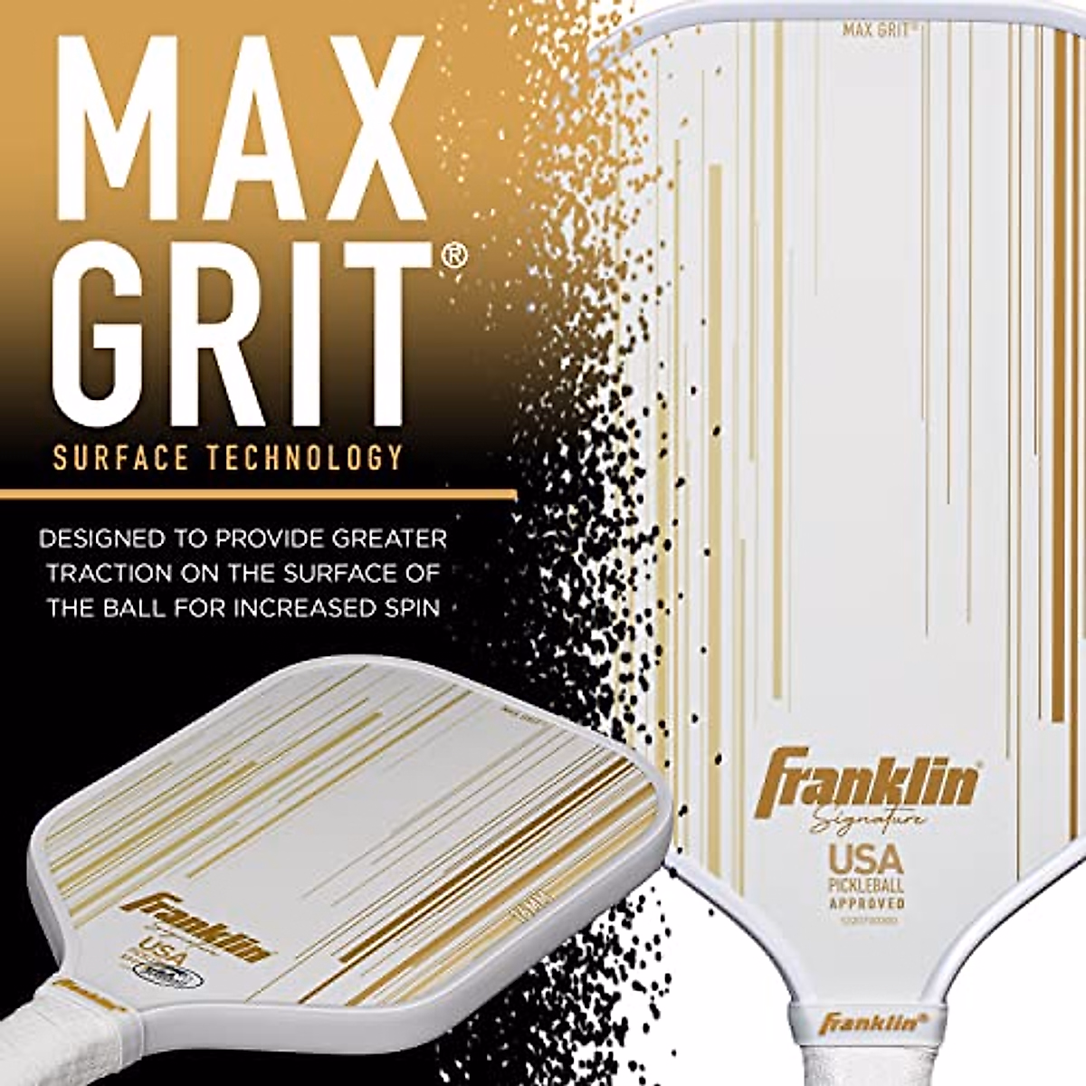 Franklin Sports Pro Pickleball Paddles - Signature Series Pro Pickleball Paddle with MaxGrit Surface - USA Pickleball (USAPA) Approved Tournament Pickleball Paddle - 13mm Polypropylene Core - Gold