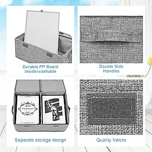 Holulo 2 Pack Fabric Storage Boxes with Removable Divider ,Collapsible Cotton Linen Storage Bins Organizer Containers Baskets Cube with Lids and Handles for Clothes Books Toys Closet Shelves Organiser, Grey