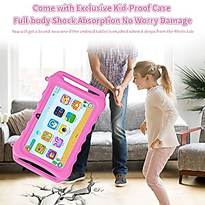 7inch Tablet for Kids Android 11 Tablets 3GB 32GB Parental Control Children Learning Toddler Tablet Shockproof Kickstand Case, GMS Certified, Google Tableta YouTube Netflix (Pink)