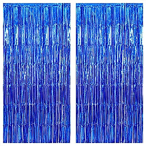 XtraLarge, Blue Foil Fringe Curtain - 8x3.2 Feet, Pack of 2 | Huge Silver 1 Balloon for First Birthday - Pack of 22 | Blue Fringe Curtain, First Birthday Balloons for 1st Birthday Decorations for Boys