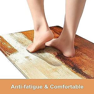 KIMDOE Boho Kitchen Rugs and Mats 2PCS Cushioned Anti Fatigue Kitchen Mat Non-Skid Waterproof Kitchen Runner Rug Ergonomic Comfort Standing Mat for Home Decor,Floors,Office,Laundry,Abstract Orange