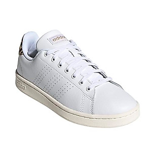 adidas Women's Advantage Sneaker, White/White/Gold Metallic, 8