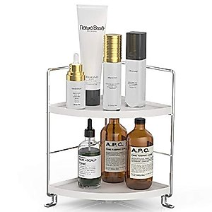 YANZHIX 2-Tier Corner Wire Shelving Stackable Organizer for Cosmetics, Bathroom, Kitchen, Countertop, Silver