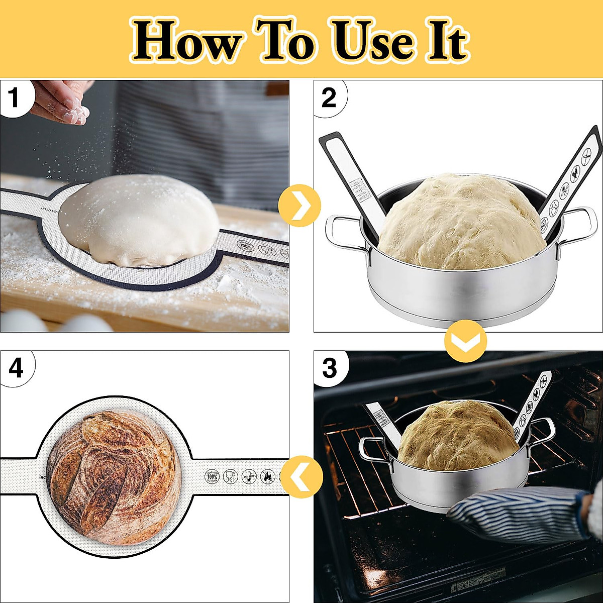 WHTAOMILI 2Pcs Silicone Baking Mat For Dutch Oven, Long Silicone Bread Sling Non-Stick Oven Liner Mat, Silicone Pastry Mat for Baking Mat Set For Dough Pizza Cookies Transfer and Baking（Red&Black)